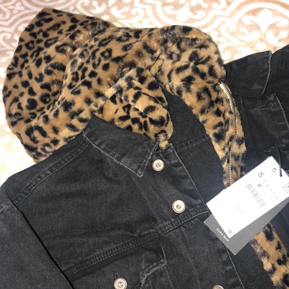 Zara | Jackets & Coats | Denimwear Black Leopard Jacket | Poshmark